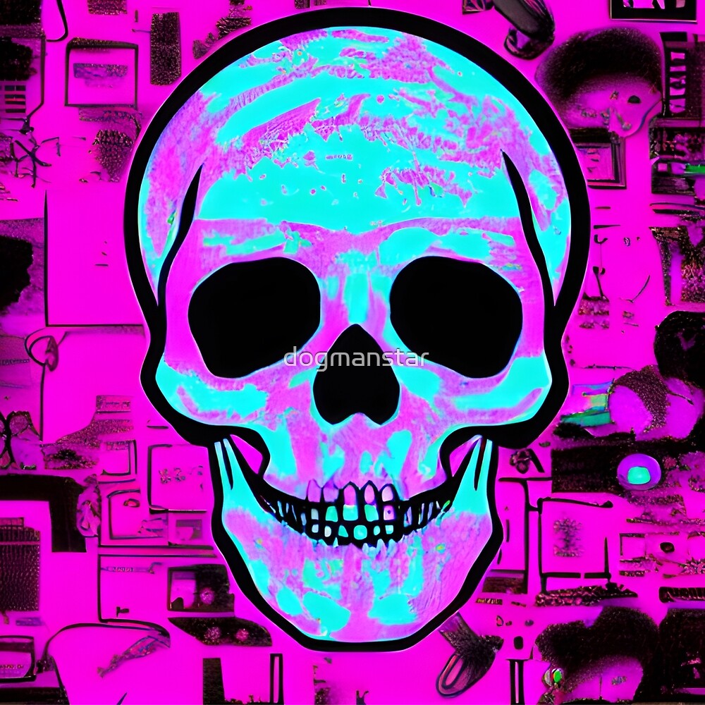 "Glowing Neon Skull In Vaporwave Style" by dogmanstar | Redbubble