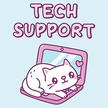 "Cute White Cat Resting On Laptop Tech Support Funny" Sticker for Sale ...