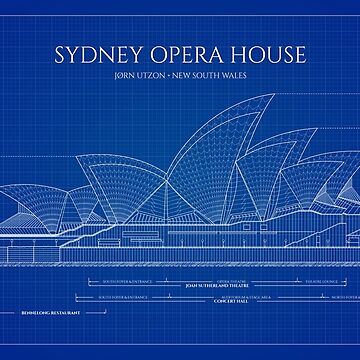 "Sydney Opera House (Blueprint)" Pillow for Sale by BLUE GALAXY DESIGNS ...
