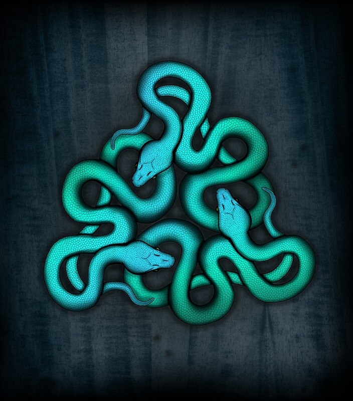 "Interlocking Blue Green Snakes, Horror Gothic Pattern Design" by ...