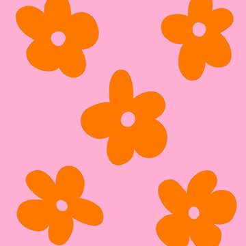 "Pink and Orange, Retro, Groovy Flowers Pattern " Poster for Sale by ...