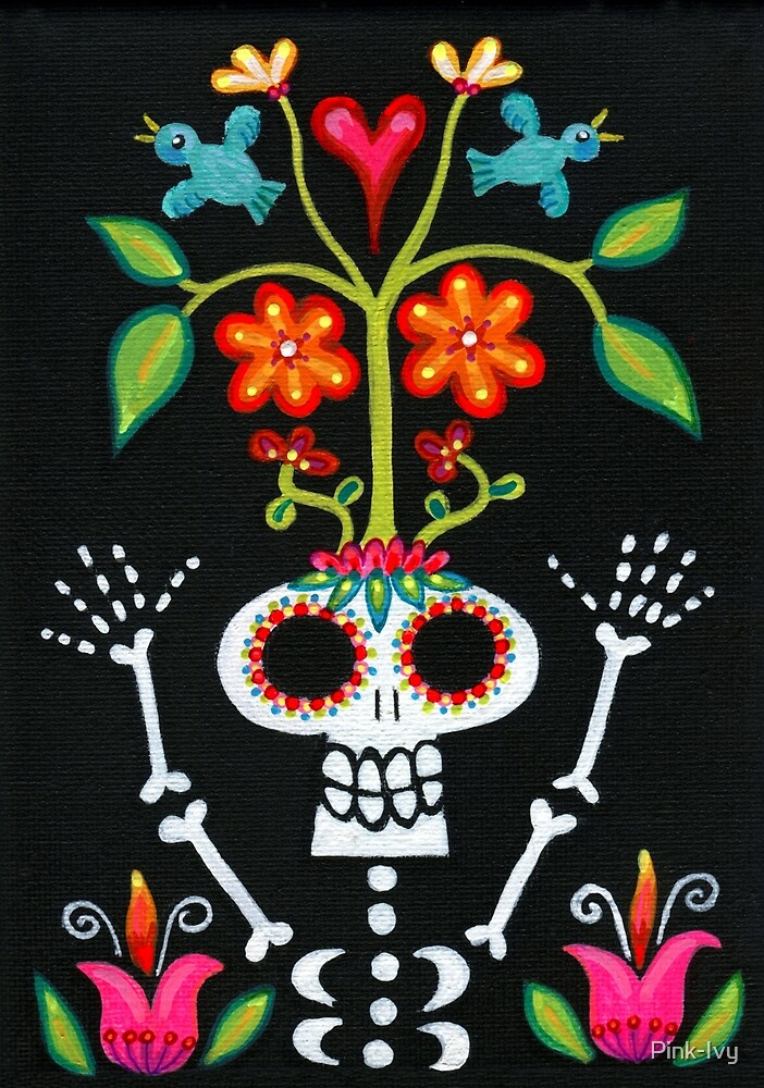 "Happy Skelly with Tree" by Pink-Ivy | Redbubble