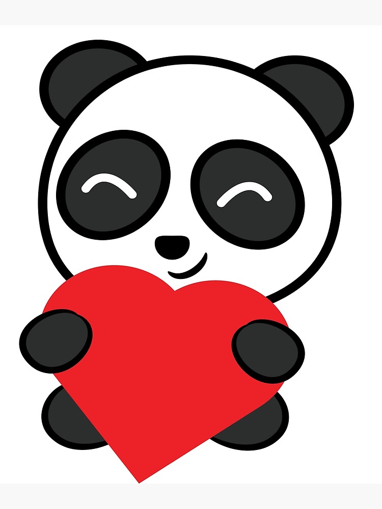Happy Panda Hugging Heart Art Print By Creativestrike Redbubble