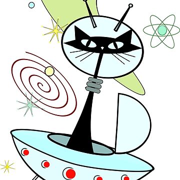 "Cats in Space, MCM Atomic Cat" Sticker for Sale by BossAtomic | Redbubble