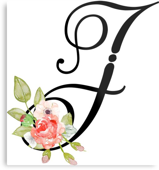 "Floral Monogram Fancy Script Letter J" Metal Print by Grafixmom ...