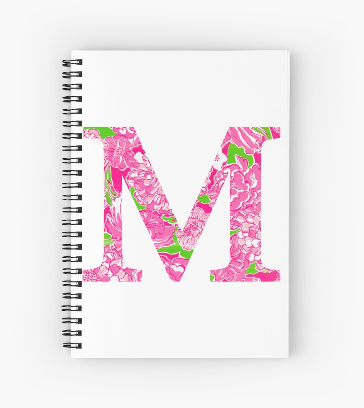 "The Letter M- Preppy Pink Rose and Flower Design Sticker" Spiral ...