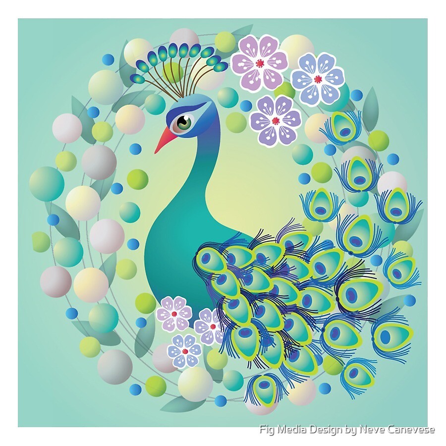 "Peacock with White Border – Naïve Style Bird Series" by Fig Media ...