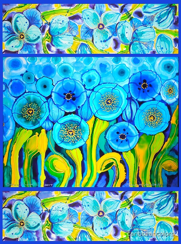 "Field of Blue Poppies with Top and Bottom Border Belize" by ...