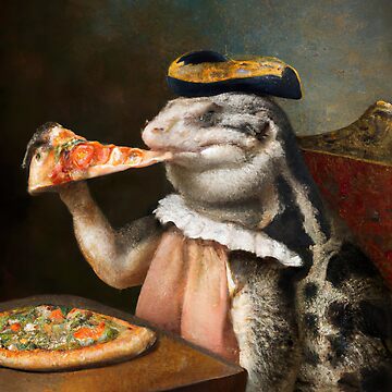 "portrait of a gecko lizard eating pizza oil painting vintage ...