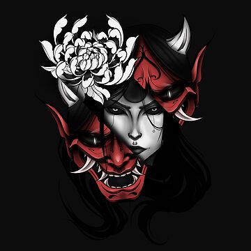 "Japanese Oni Mask and Kiku " Mask for Sale by Yunoart66 | Redbubble