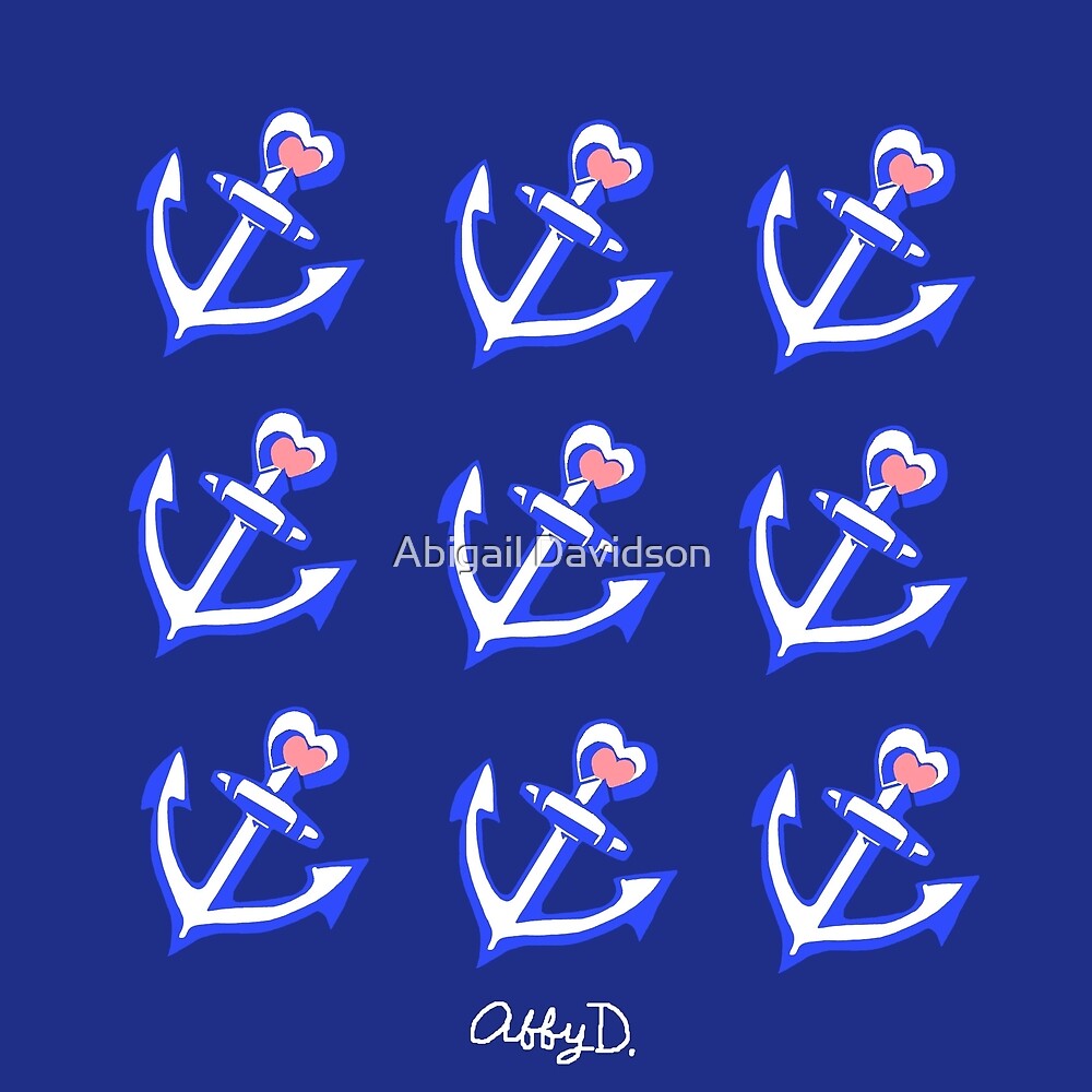 "Navy Blue Heart Anchors Pattern" by Abigail Davidson | Redbubble