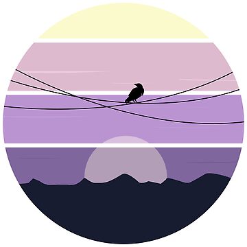 "Evening Sunset, Crow, Raven, Wire, Scenery, holiday, vacation vector illustration " Sticker for ...