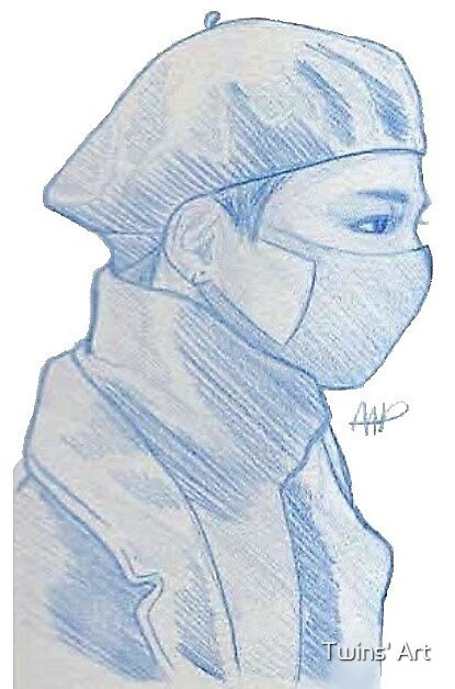 "V/ Taehyung mask blue pencil BTS fanart" by Twins' Art | Redbubble