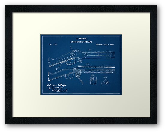 "Civil War Era Sharps Rifle Blueprint Drawing " Framed Print by ...