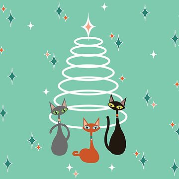 "Mid Mod Christmas Tree Cats in Turquoise" Poster for Sale by ...