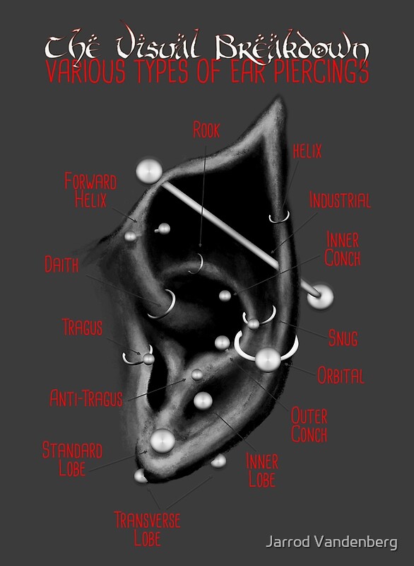 "Elf Ear Piercing Chart, Red, Black and Grey" by Jarrod Vandenberg ...