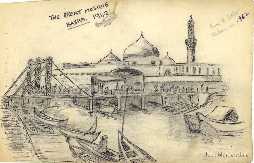 "Basra, The Great Mosque 1942 Pencil Drawing WWII" by John Mothersdale ...