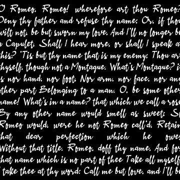 "Romeo and Juliet 'What's in a name' Cursive Text White" Sticker for ...