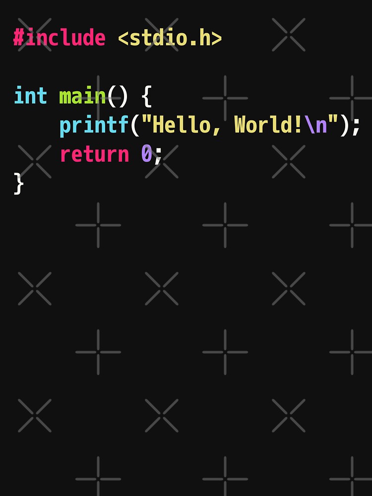 Hello World C Code Dark Scheme Syntax Highlighting T shirt By hello-world-c-code-dark-scheme-syntax-highlighting-t-shirt-by