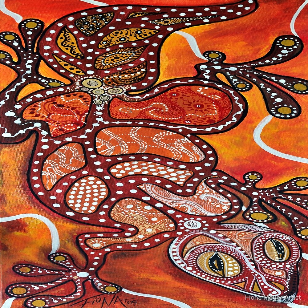 "Dynamic Gecko in Orchres and Brown" by Fiona Meyer | Redbubble