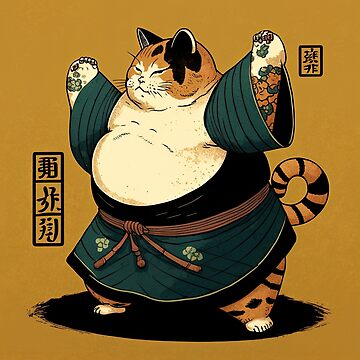 "Cute Sumo Cat | Japanese Art | Ukiyo-e" Sticker for Sale by Olenaus ...