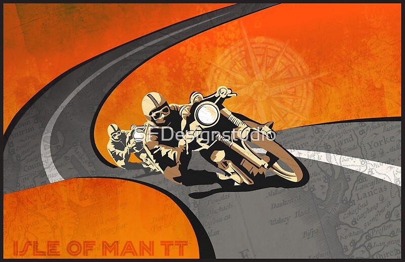 "retro motorcycle Isle of Man TT poster" by SFDesignstudio | Redbubble