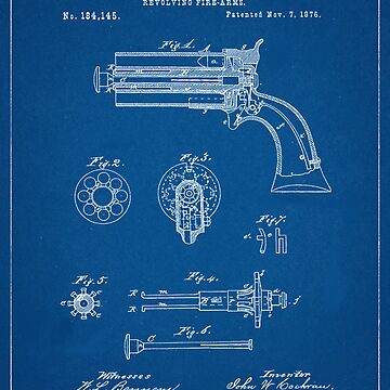 "1876 Cochran Revolver Patent Blueprint" Sticker for Sale by Michael ...