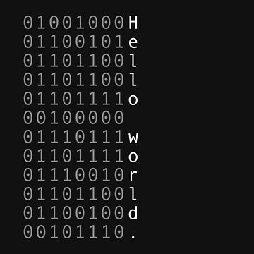 ""Hello world." binary, ascii, dark mode" Photographic Print for Sale by Philip Boardman | Redbubble