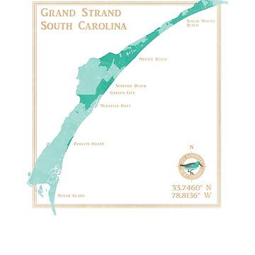 "Myrtle Beach Grand Strand South Carolina Map" Sticker for Sale by ...