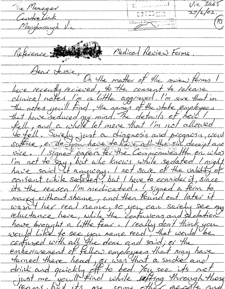 "Letter of Complaint to CentreLink page 1" by Gregory John O'Flaherty ...