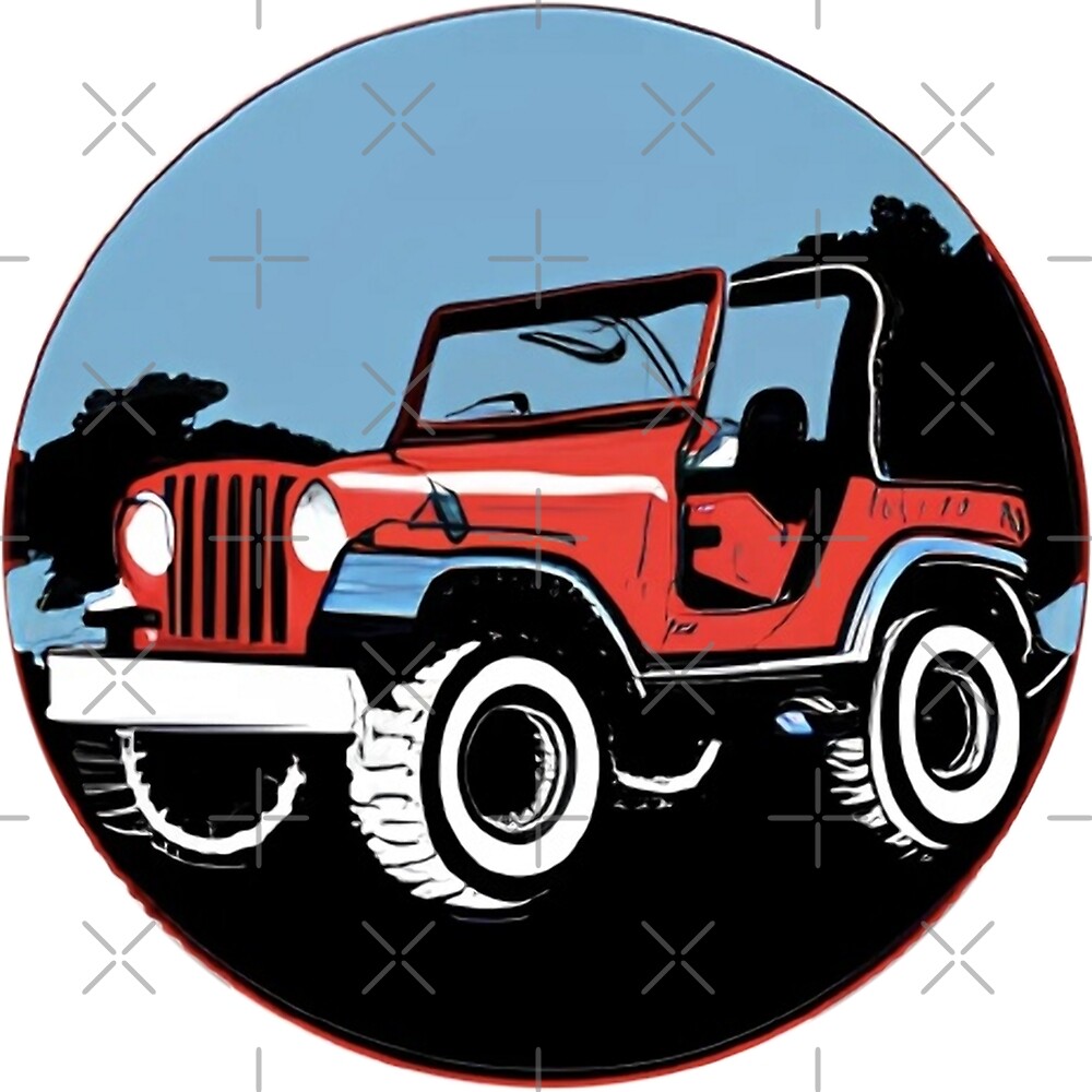 "Red and blue whitewall jeep logo art print" by bensclassicstuf | Redbubble