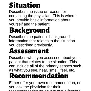 "Situation Background Assessment Recommendation SBAR Mnemonic" Poster ...