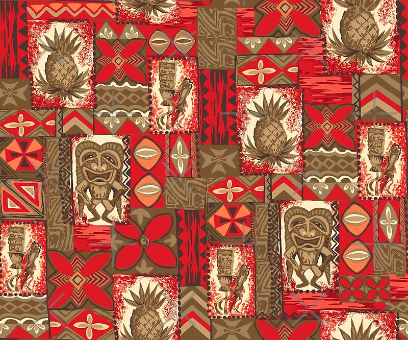 "Pomaika’i Tiki Hawaiian Vintage Tapa - Red & Brown" by DriveIndustries ...