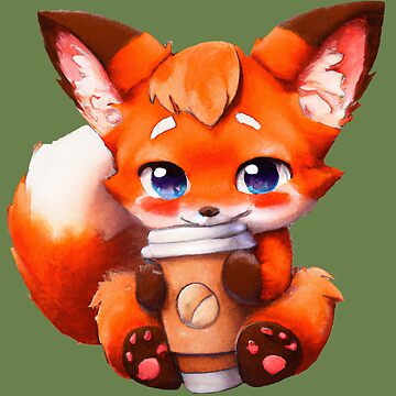 "Adorable Chibi Red Fox Holding a Cup of Coffee - Cute Anime Animal ...