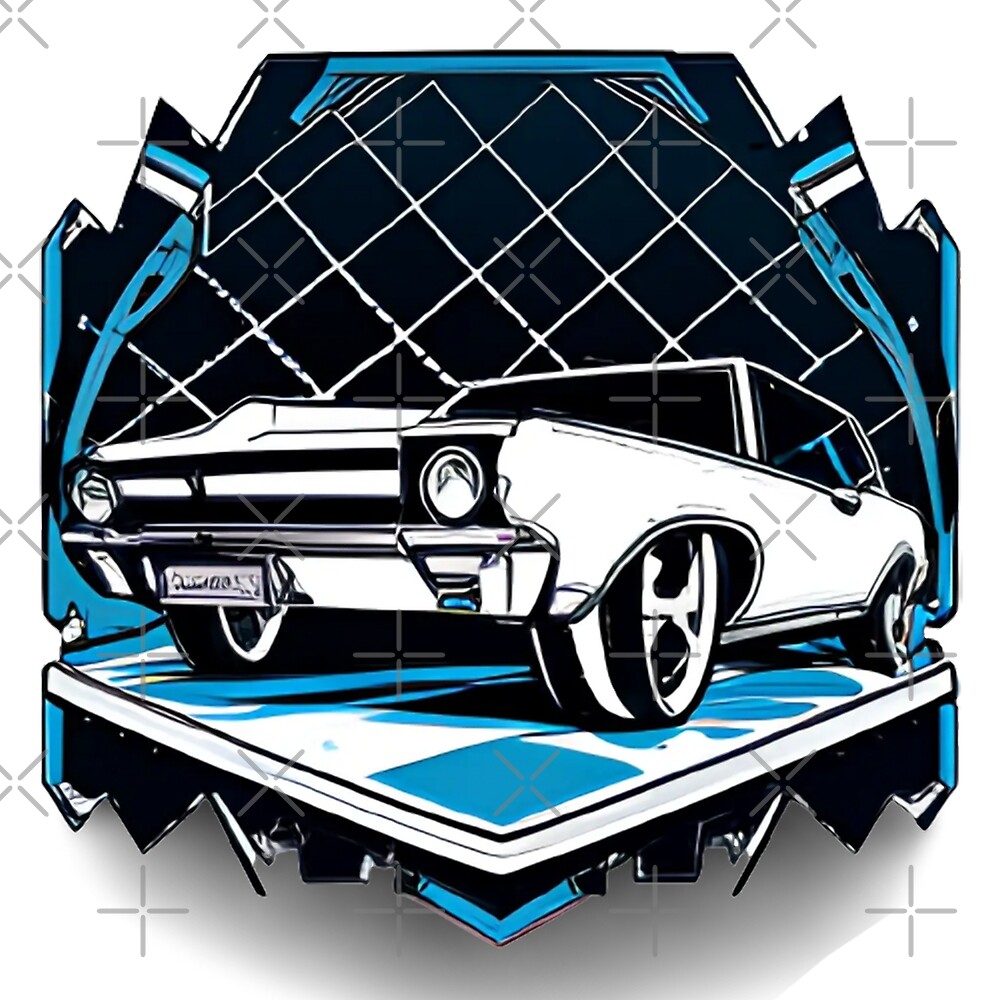 "Blue and white graphic muscle car Chevelle art print" by ...