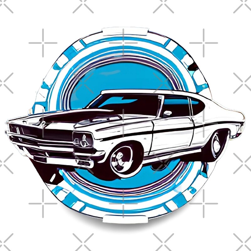 "Blue and white circle graphic muscle car Chevelle art print" by ...