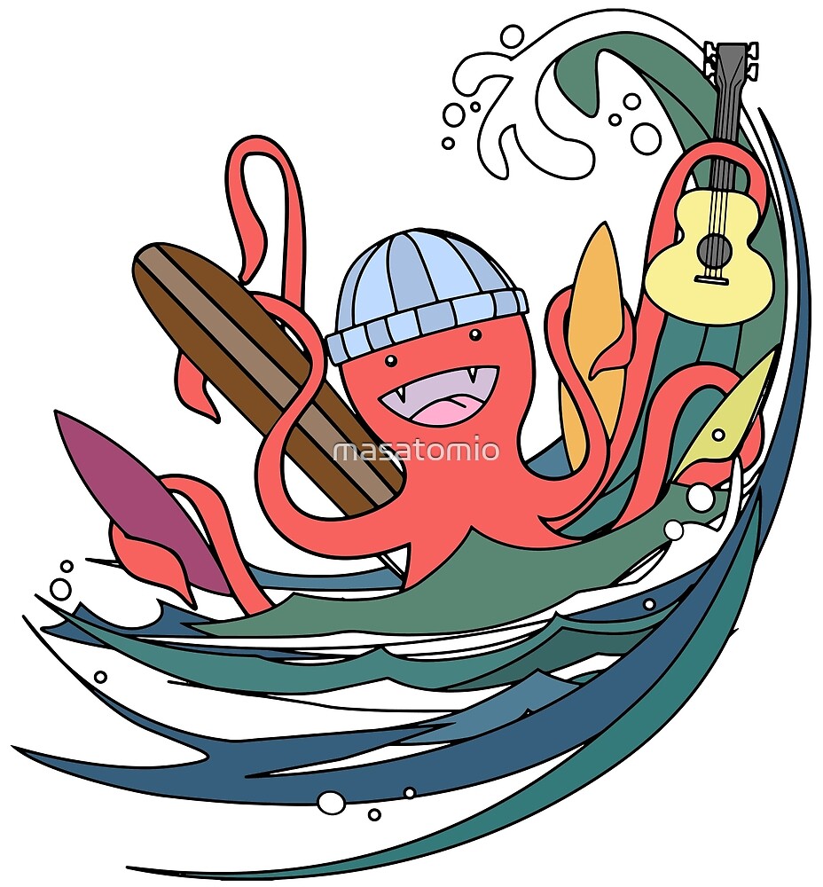 "Lovely lucky octopus enjoyment surfer art" by masatomio | Redbubble