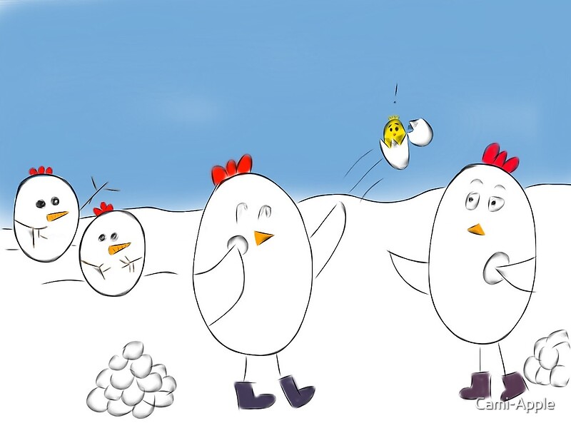 "Chicken Snowball Fight! OOPS...." by Cami-Apple | Redbubble