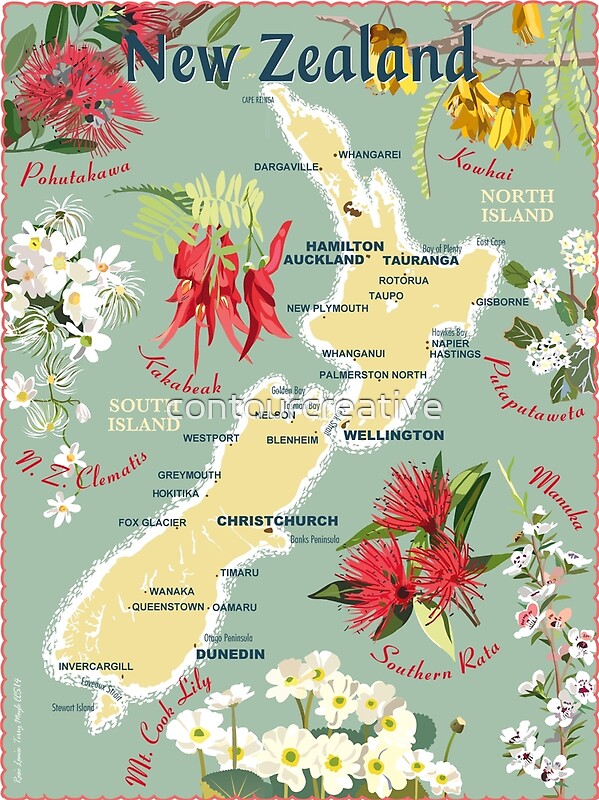 "New Zealand Floral Map" by contourcreative | Redbubble