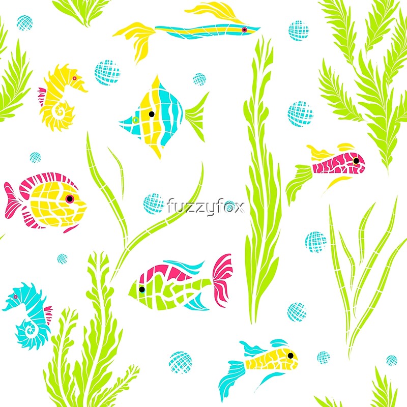 "Seamless kids ocean fish illustration pattern" by fuzzyfox | Redbubble