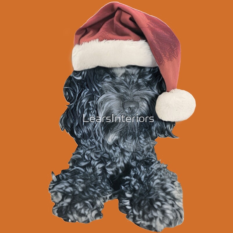 "Cockapoo in a Christmas Santa Hat (Orange)" by LearsInteriors | Redbubble