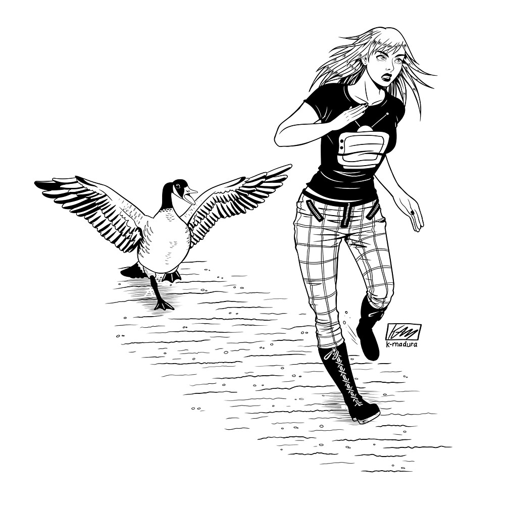 "Girl Chased by Goose" by k-madura | Redbubble