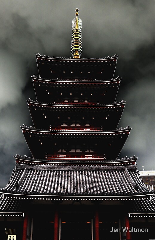 "Autumn in Japan: Space-Age Temple" by Jen Waltmon | Redbubble