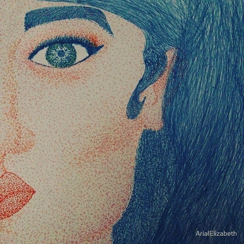 "Half face pointillism (blue hair)" by ArialElizabeth | Redbubble