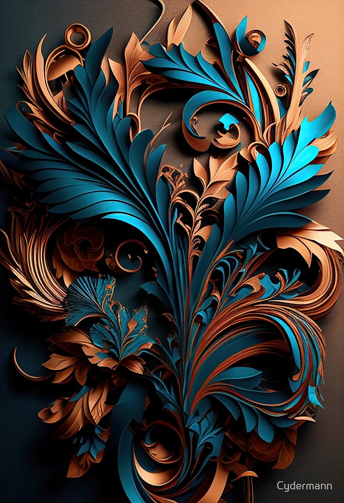 "Copper and blue toile pattern" by Cydermann | Redbubble