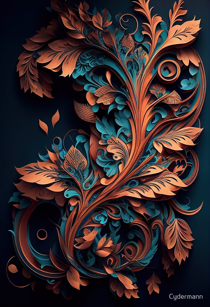 "Copper and blue toile pattern" by Cydermann | Redbubble