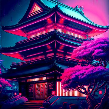"Japan Tokyo Futuristic Temple Synthwave | Cyberpunk" Art Board Print ...