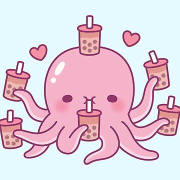 "Cute Pink Octopus Loves Bubble Tea" Poster for Sale by rustydoodle ...