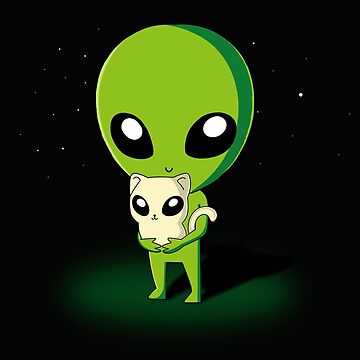 "Cute Alien Holding Cat Illustration Artwork" Sticker for Sale by ...