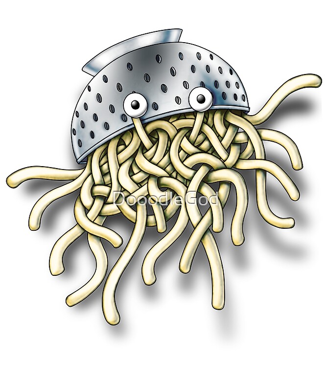 "Flying Spaghetti Monster with Colander" by DooodleGod | Redbubble